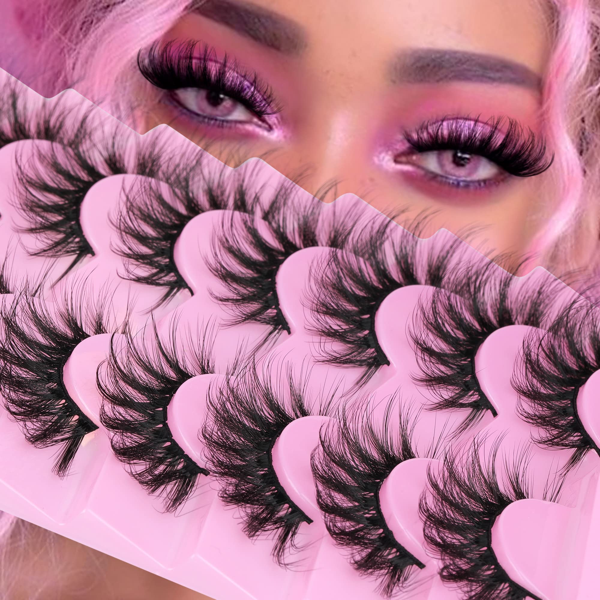 Mink Lashes Fluffy Wispy False Eyelashes Dramatic Look Pleell 20mm Long Full Volume Fake Lashes 8 Pairs Pack