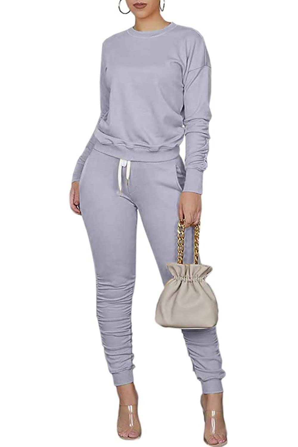 Juiotse Women Two Piece Outfits Loungewear Pink Tracksuits Sweat Suits with Pockets,L
