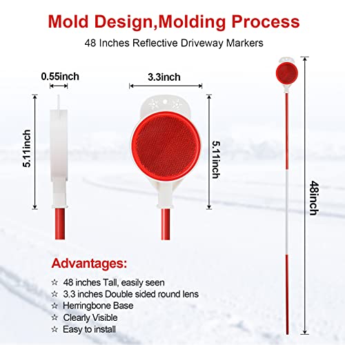 JAOTREL Driveway Reflectors Markers for Snow Plowing, 36-48" Reflective Driveway Steel Metal Reflective Post, Double-Sided High Visible Rustproof Design(4 pack)