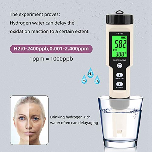 PRIZOM New YY-400 Hydrogen Concentration Water Pen PH/ORP/H2 and TEM 4 in 1 Digital Drinking Water Meter