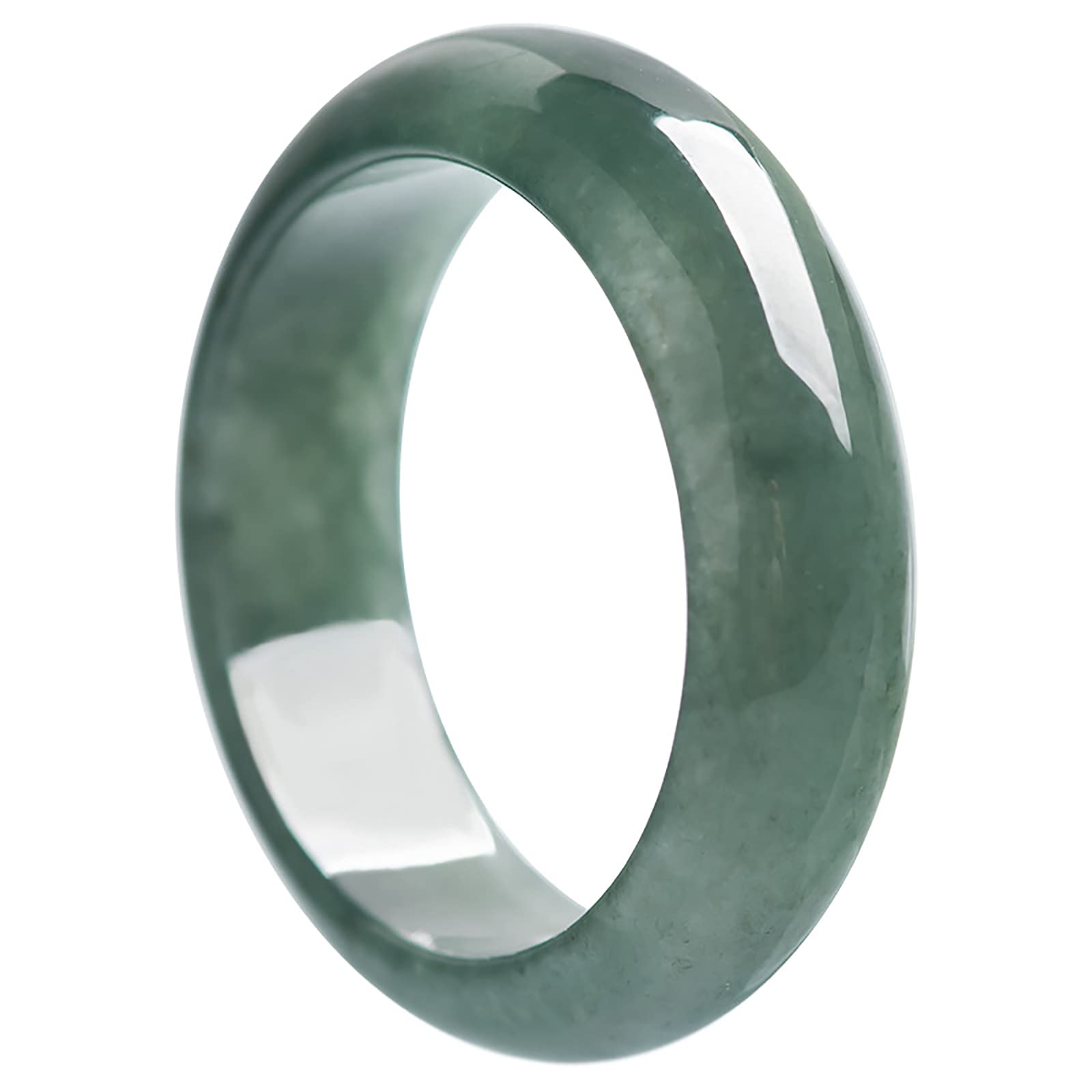 HSUMING Chinese Natural Green Jade Band Rings for Women, Size 6-10 (Green, 8)