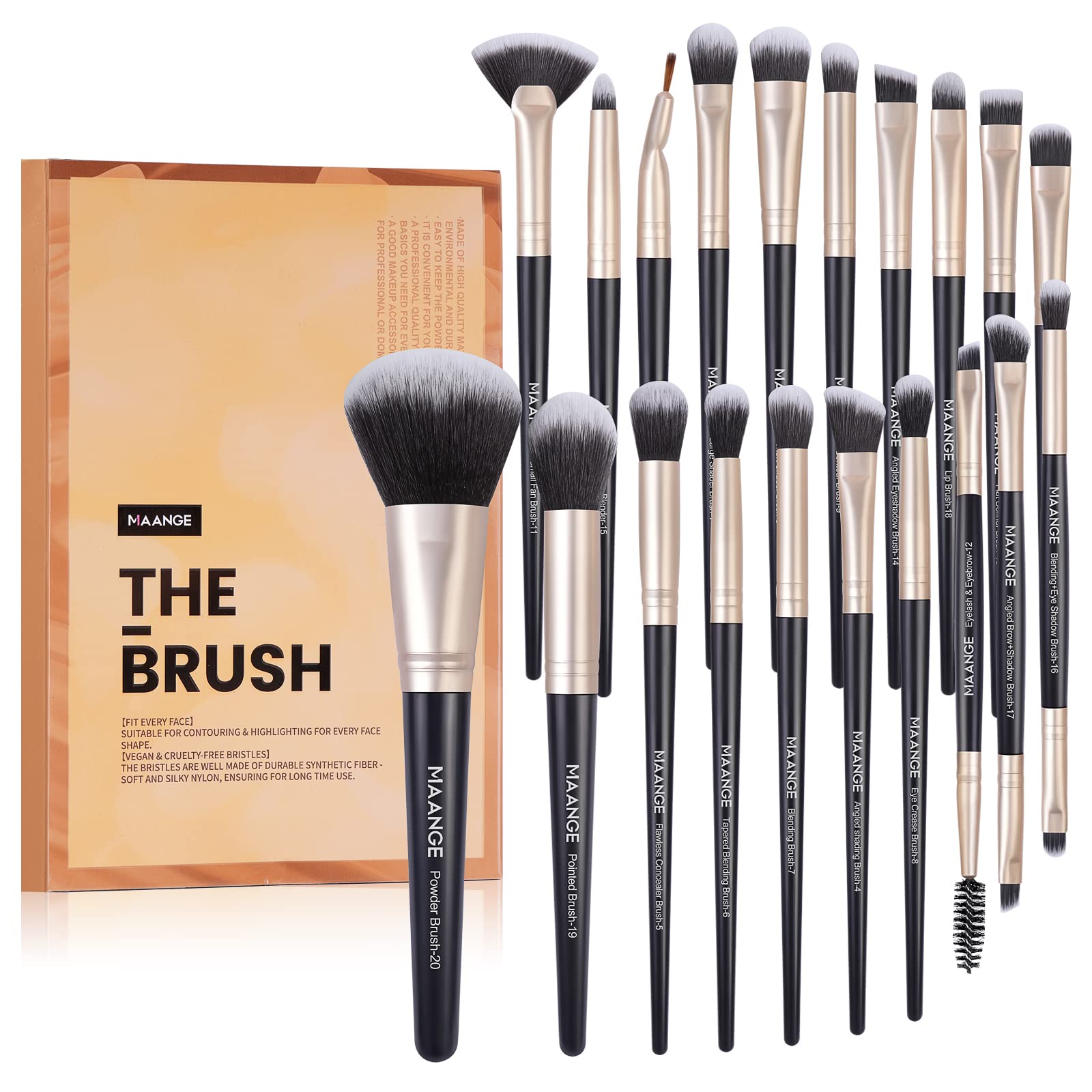 MAANGE Makeup Brushes 20 Pcs,Professional Makeup Brush Set Premium Synthetic Foundation Kabuki Make up Brushes Eye Travel Make up Brush Set