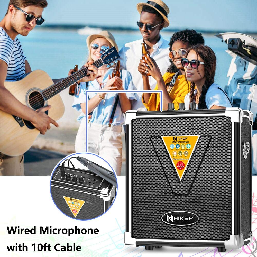 HIKEP Bluetooth Karaoke Machine with Microphone, Portable Wireless PA Speaker with Disco Lights, FM Radio, MP3 Player, Loud Stereo Speaker for Home Outdoor Party Karaoke