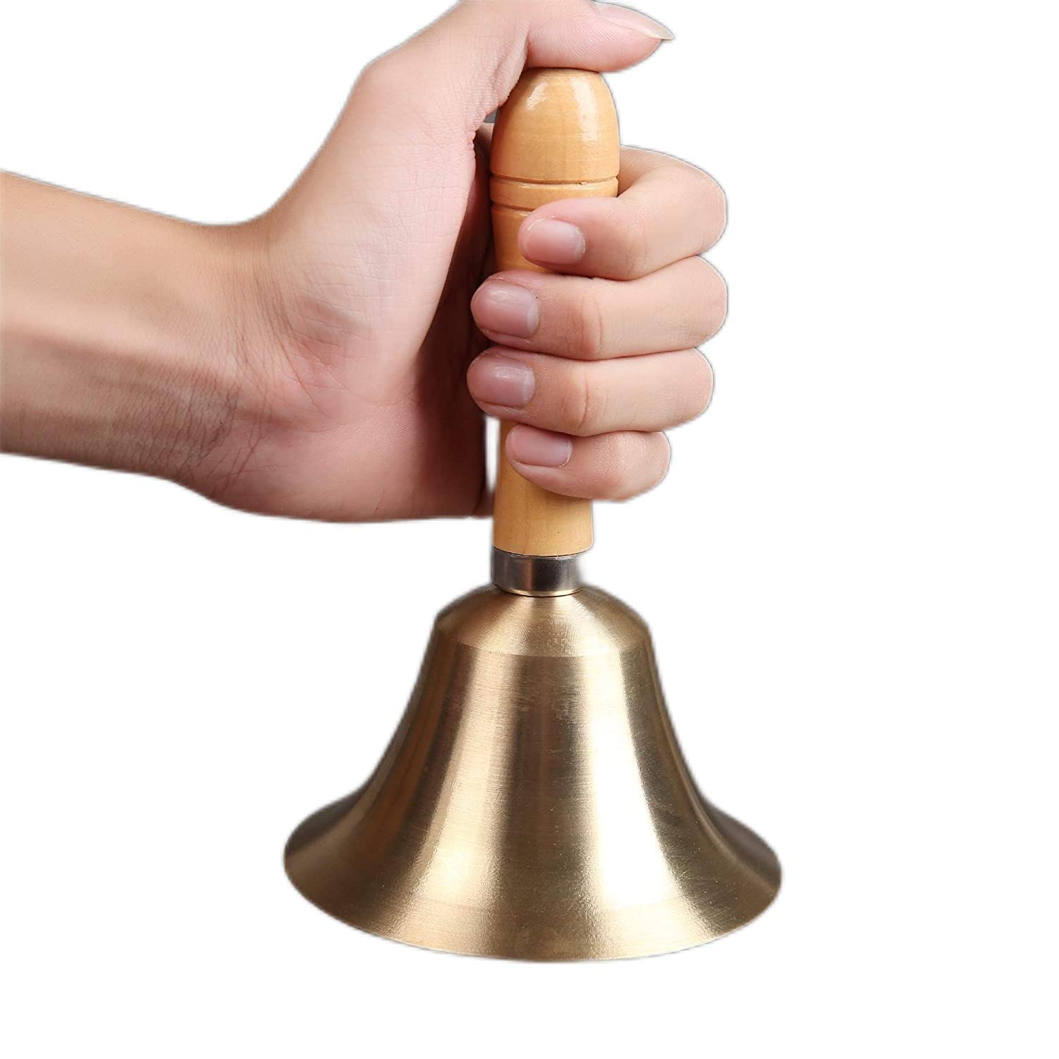 Large Solid Bell Hand Held Service Call Bell Polished Brass Finish Desktop Home Office Hand Held Call Bell