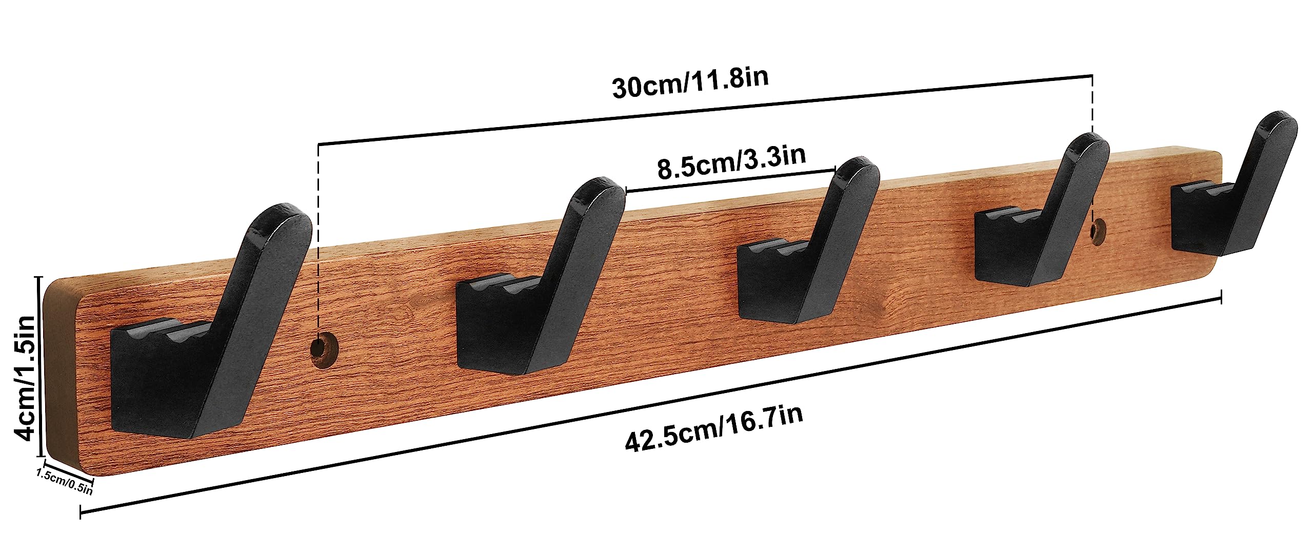 IBosins Coat Hooks Wall Mounted Coat Rack, 16.7'' Long, Entryway Hanging Coat Rack, Metal Wood Coat Rack with 5 Black Literary Rustic Hooks, Decorative Hooks Rail for Coat, Bag, Towel, Hat