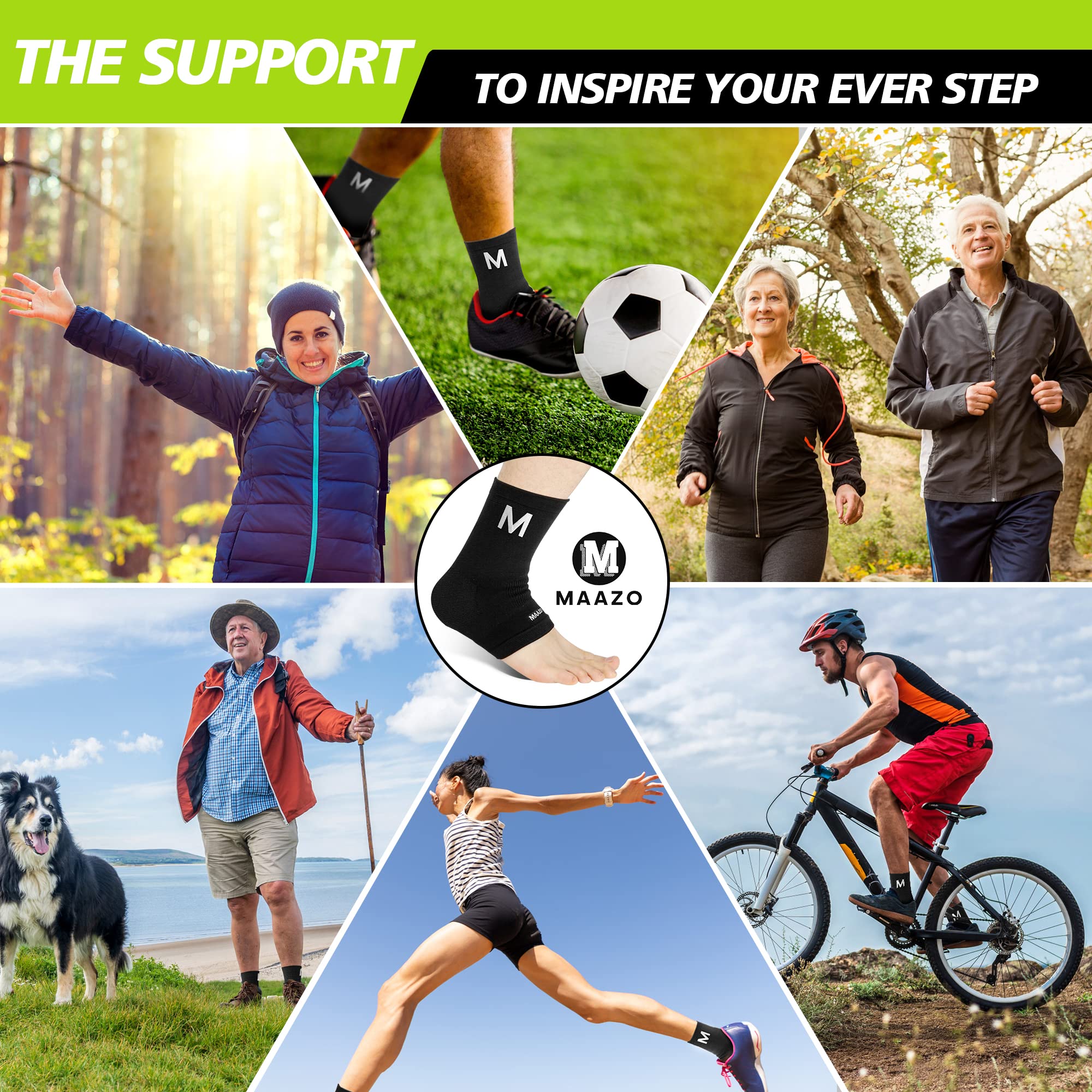 MAAZO Ankle Brace for Plantar Fasciitis Relief, Adjustable Compression Ankle Wrap & Ankle Brace for Women & Men Ankle Support Strap for Achilles,Tendon,Sprain,Injury Recovery (M,Pair)