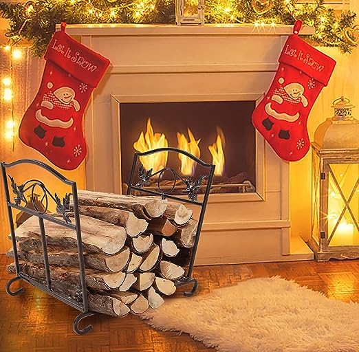 Kapler Foldable Firewood Storage Rack, Black Steel, 21"x12.5"x15"