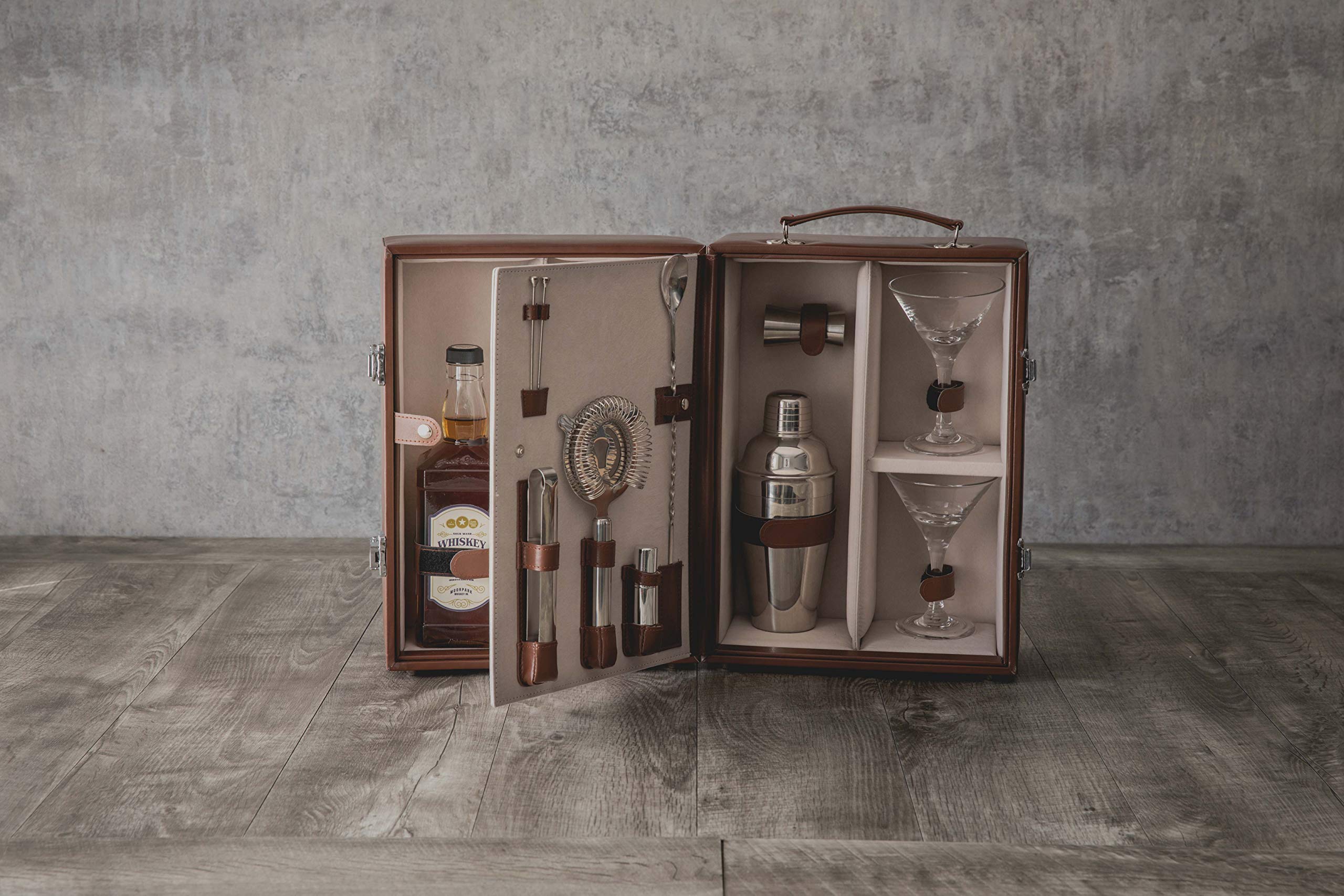 LEGACY - a Picnic Time brand Manhattan Case, Stainless Steel Cocktail Shaker Set, Premium Tools, Bar Accessories, and Bartender Kit, One Size, Mahogany with Tan Accents