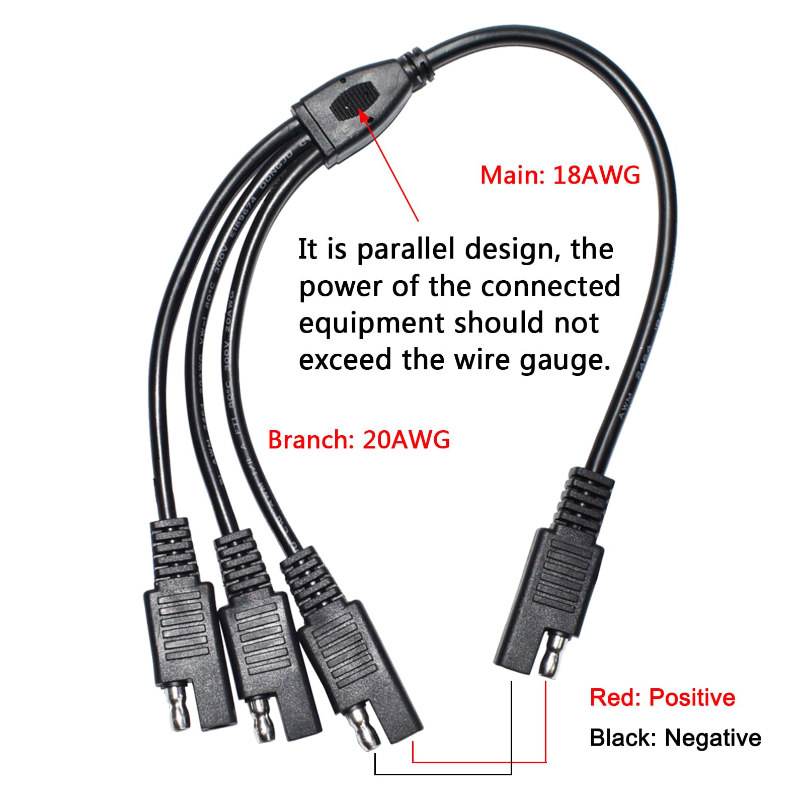 JINKAIMING 2PCS SAE 1 to 3 Y Splitter Extension Cable 35cm/18AWG SAE Connector 3 Way Power Cord Multi Extender for 12V System Solar Panel, Battery Tender Kayak, Mower, Automotive