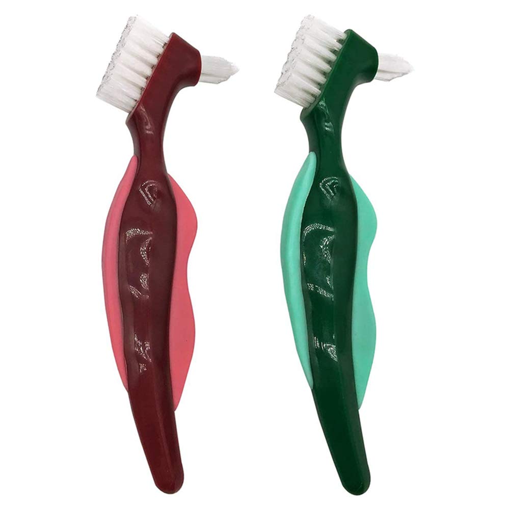 Misaso 2 Pcs Premium Hard Denture Brush Toothbrush, Cleaning Brush, Multi-Layered Bristles &Portable Denture Double Sided Brush