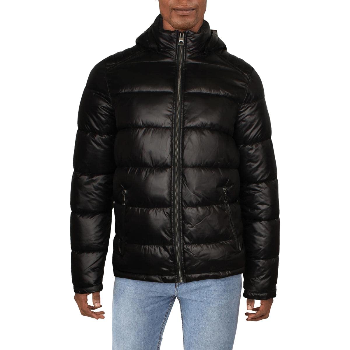 GUESS mens Midweight Puffer Jacket Down Alternative Coat, Black, X-Large US