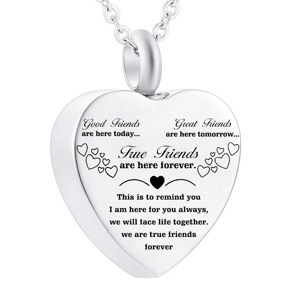 HaoQin jewelry Stainless Steel Necklace, Best Friends Urn Pendant Memorial Ash Keepsake Heart, Unisex