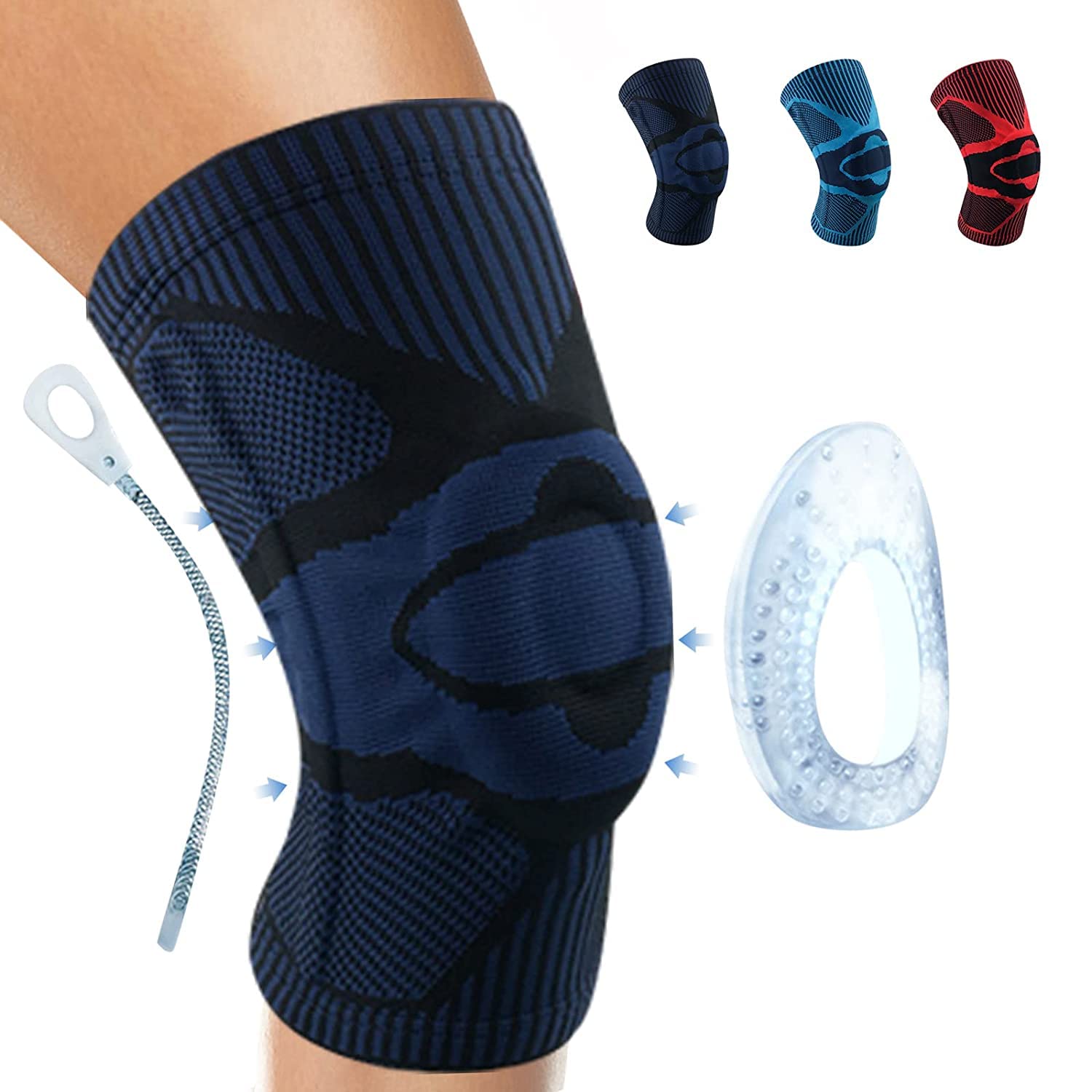 Knee Brace,Knee Compression Sleeve Support with Patella Gel Pad & Side Spring Stabilizers,Medical Grade Knee Protector for Running,Meniscus Tear,Arthritis,Joint Pain Relief,ACL,Injury Recovery,L