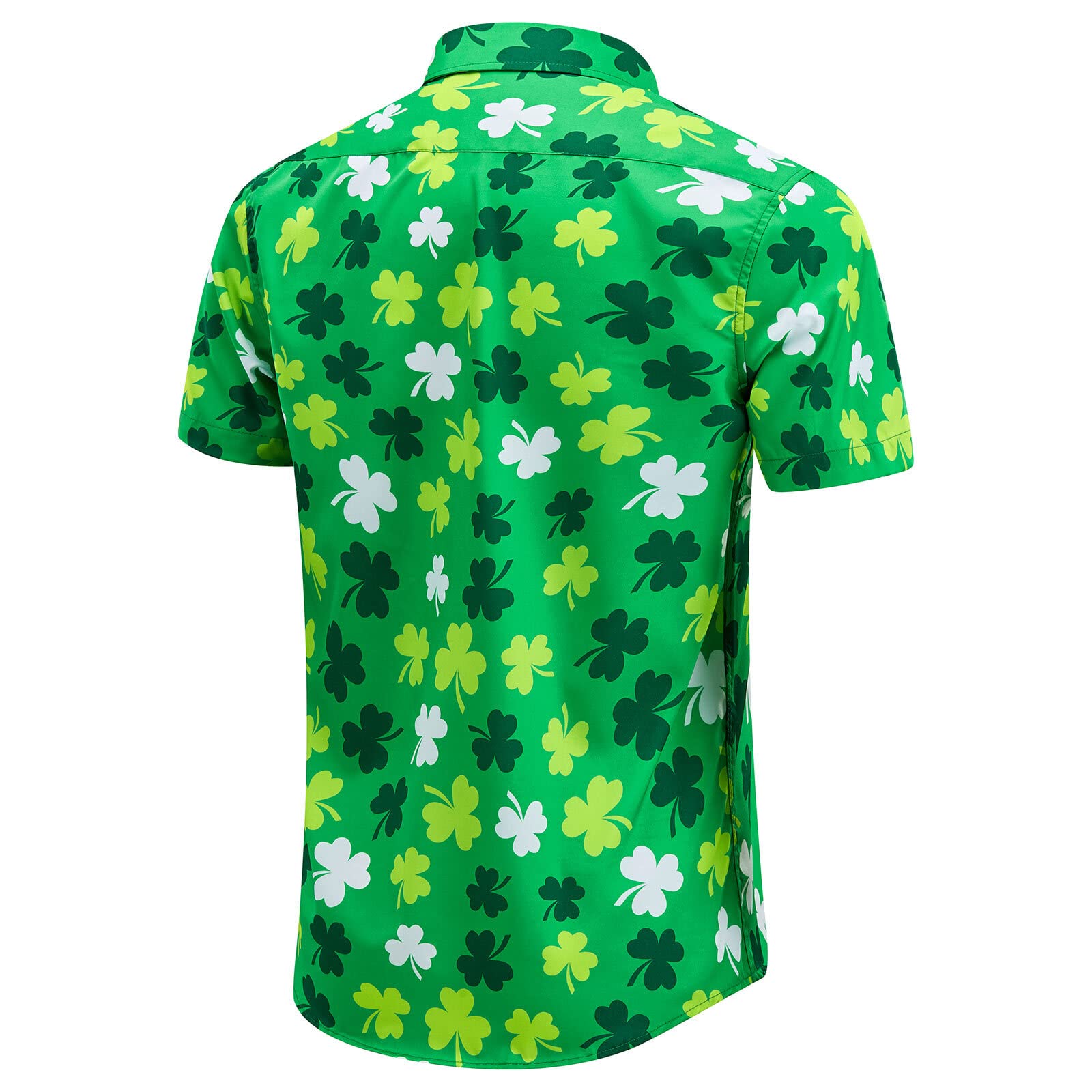 Men's St. Patrick's Day Shirt Funny Irish Flag Clover Short Sleeve Hawaiian Casual Button Down Shirt(Clover,L