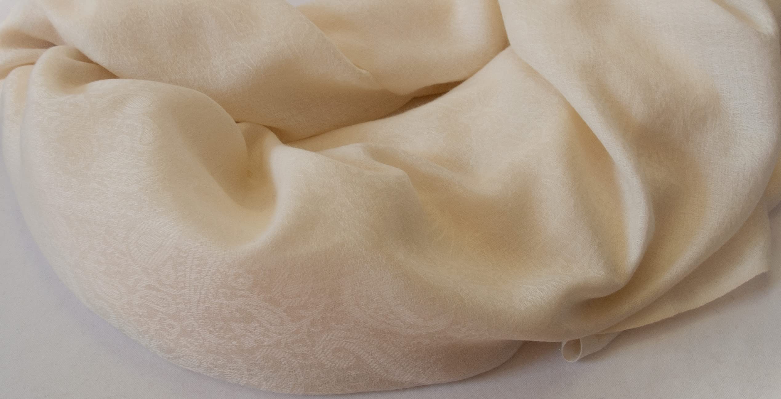 HERITAGE TRADING Extra Large Soft Wool Jamavar Shawl White-on-White Paisley Bridal Pashmina 100"x52"