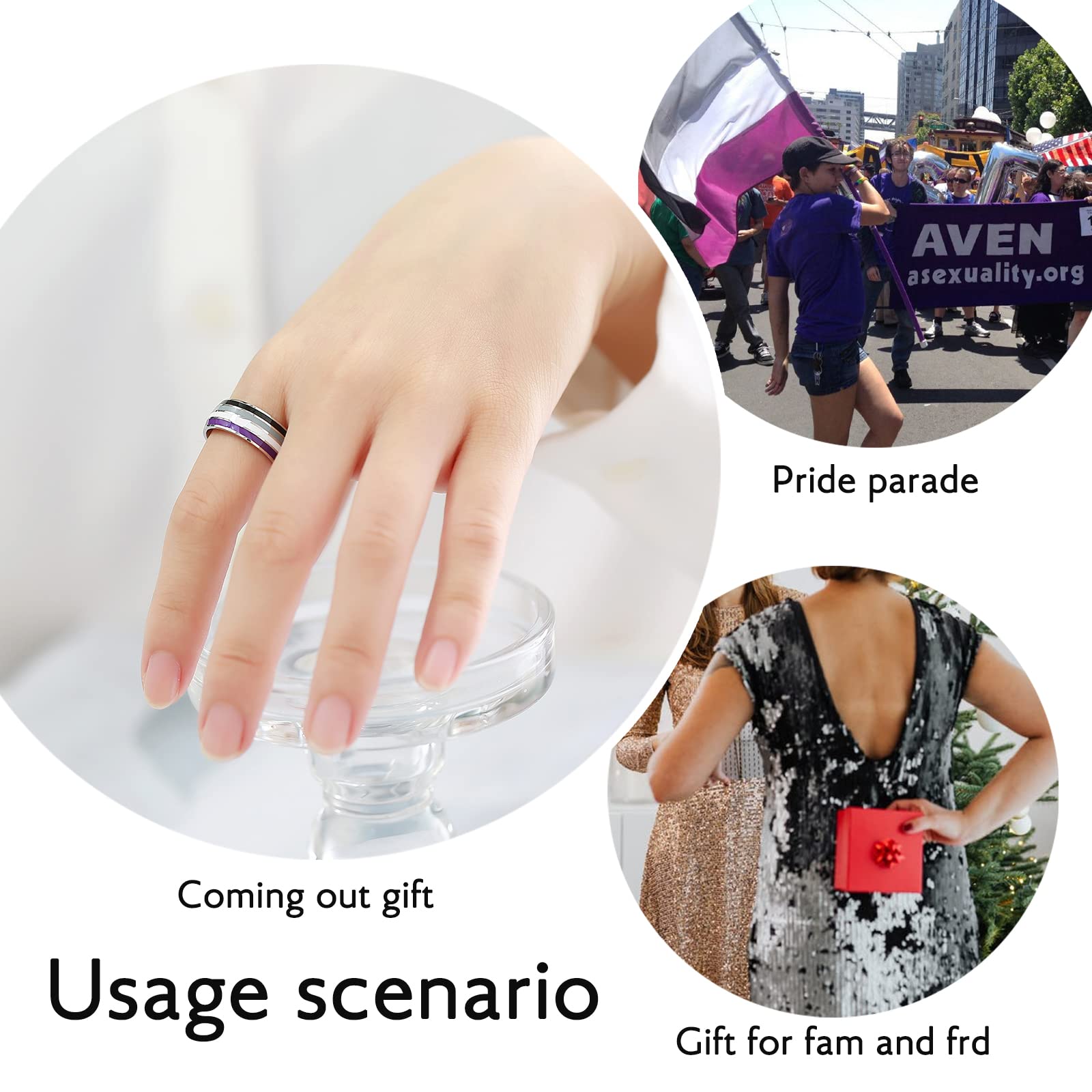 LGBT UNICORNS Asexual Ring, Ace Pride jewelry Stainless Steel Ring for man & woman, Size 6-13