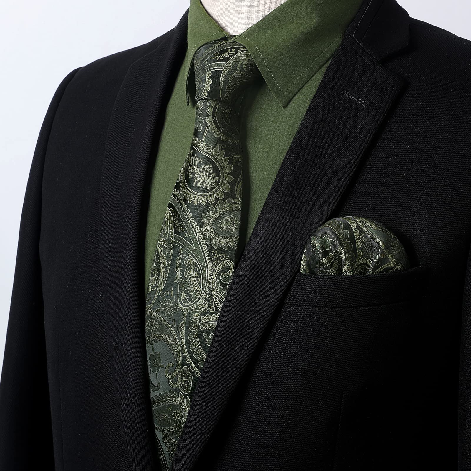 HISDERN Mens Green Dress Shirt Formal Business Long Sleeve Shirt and Tie Set Classic Button Down Regular Fit Shirts for Prom Party