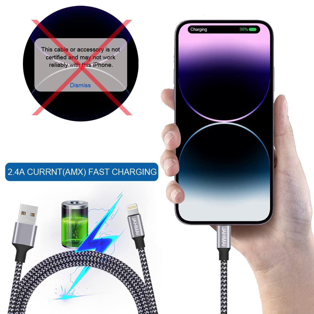 JAHMAI iPhone Charger, Nylon Braided Lightning Cable [MFi Certified] 3Pack 6ft Fast Charging High Speed Data Sync Phone Cord Compatible with iPhone 14 13 12 11 Pro XS MAX XR XS X 8 7 Plus SE iPad