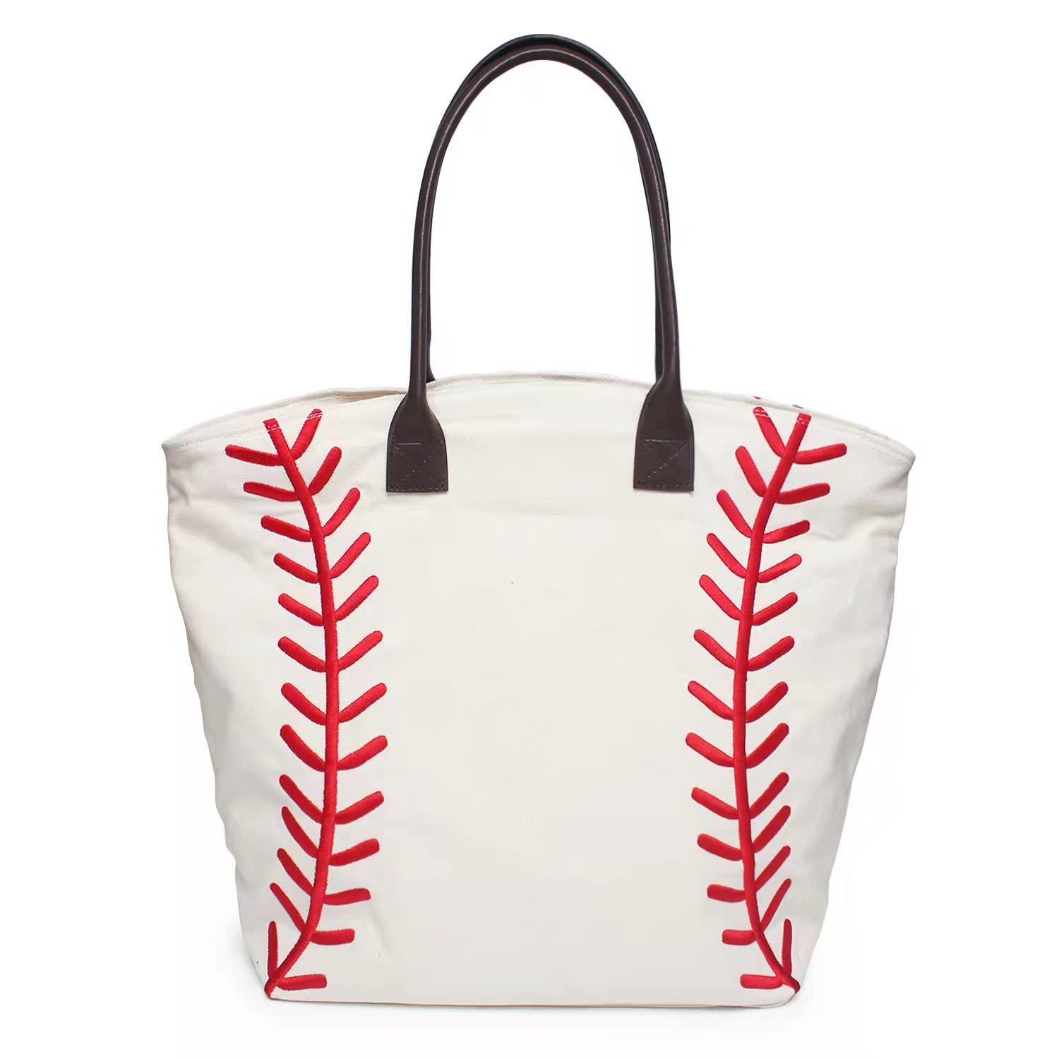 HOOX Canvas Baseball Mom Bag Embroidery Sport Tote Bag Large Oversize baseball handbag (Embroidered)