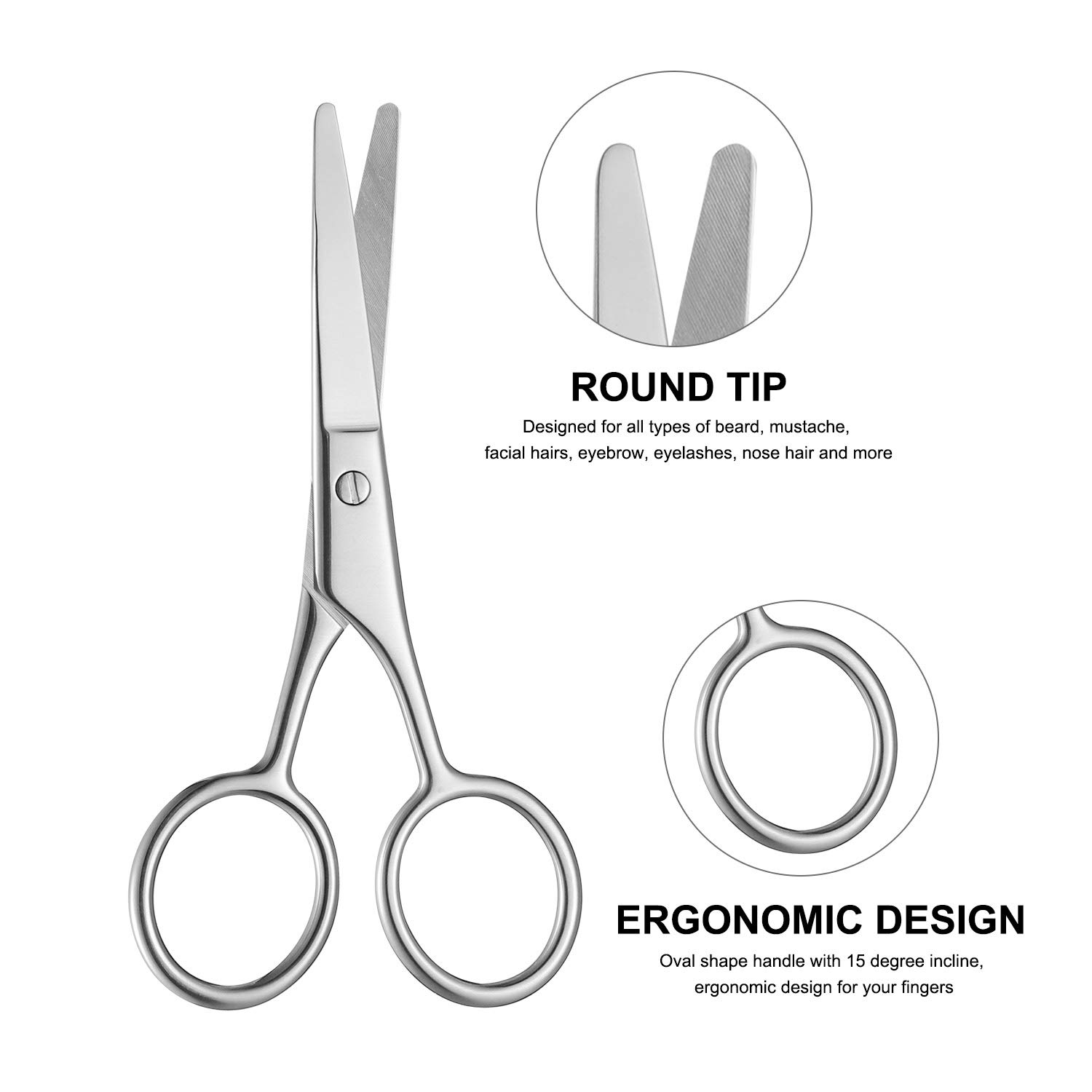 HAWATOUR Beard Scissors, Stainless Steel Scissors for Beard, Mustache, Eyebrow, Nose Hair