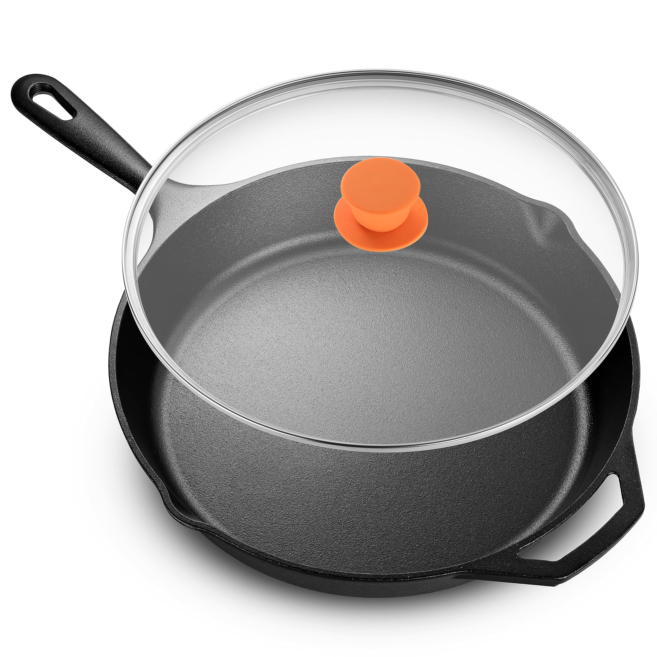 LEGEND COOKWARE | Cast Iron Skillet with Lid | Large 12” Frying Pan with Glass Lid | for Oven, Induction, Cooking, Pizza, Sautéing & Grilling