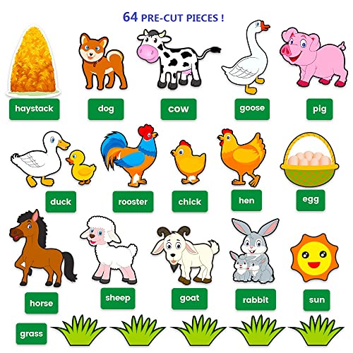 Mewise 64 Pieces Farm Animals Felt Story Pieces for Toddlers,Preschool,Storytelling Teaching Play Kits for Felt Board…