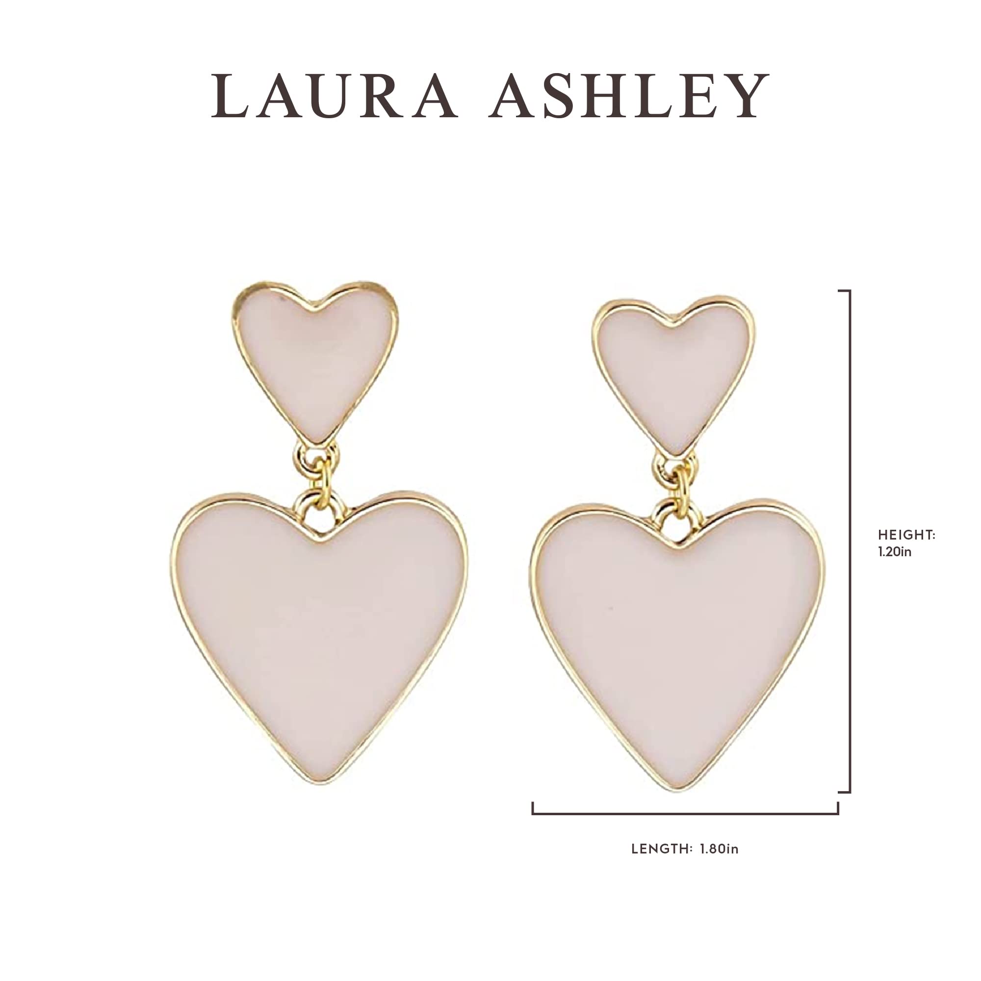 Laura Ashley Womens Jewelry Gold and Pink Enamel Heart Drop Dangle Earrings