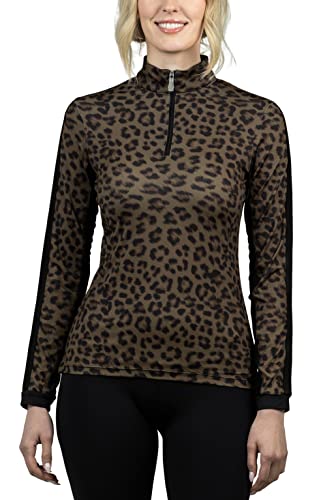 Kastel Denmark Women's Lightweight Crewneck Sun Shirt | 1/4 Zip Athletic Tops | UPF 30+ Protection (Olive/Animal Print, Large)