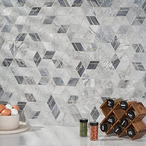 Ivy Hill Tile Utopia Bardiglio 13.58 in. x 11.73 in. Polished Marble and Brass Backsplash, Kitchen, Bathroom Wall Mosaic Tile (1.11 Sq. Ft. Sheet)