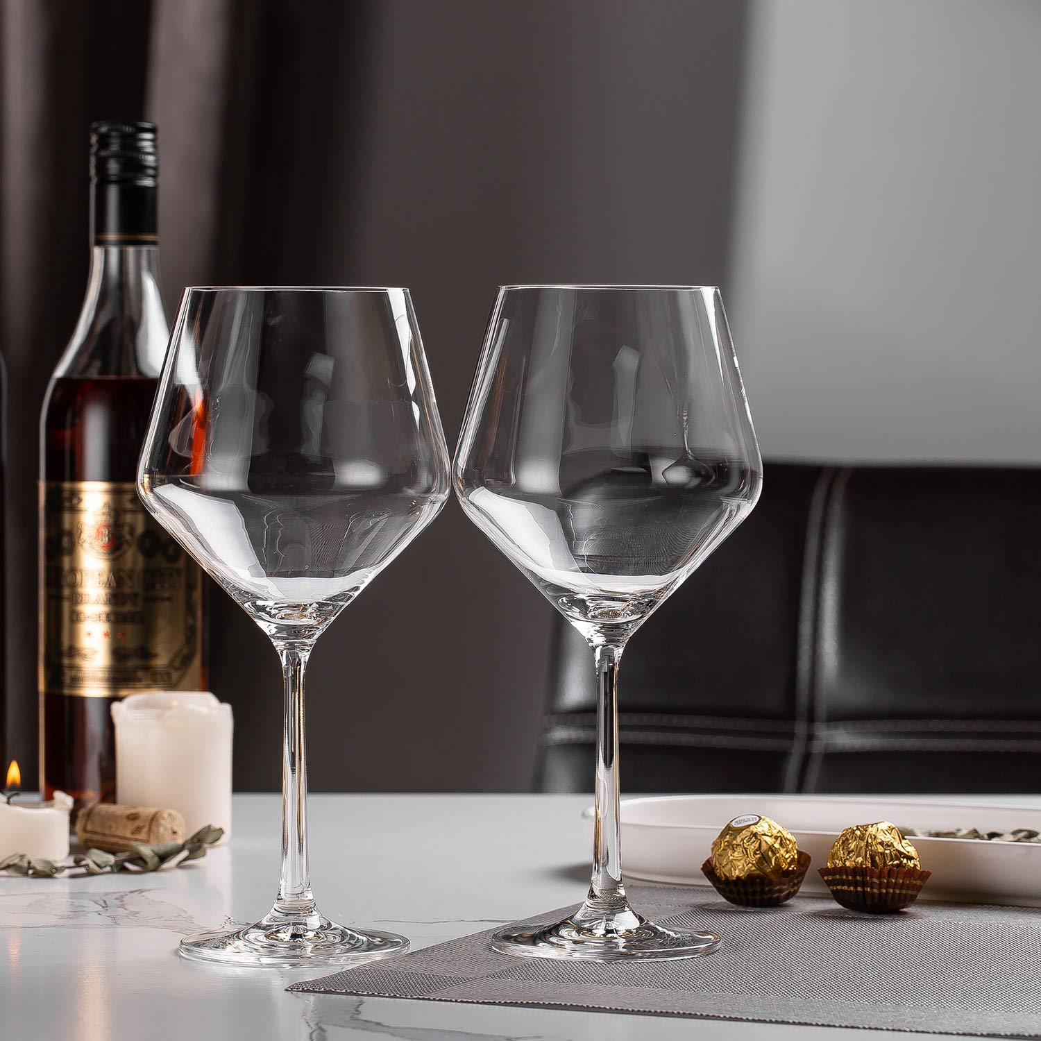 KOSIUN, Wine Glasses, Hand Blown,Large Bowl, Lead-Free Crystal, Long Stem, 23-Ounces, Burgundy, Set of 4