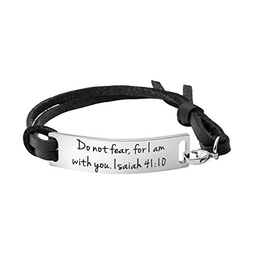 Yiyang Do Not Fear for I Am With You Religious Bracelet for Women Men Inspirational Christian Leather Bracelet Engraved Bible Verse Gifts for Daughter Son Niece Friends