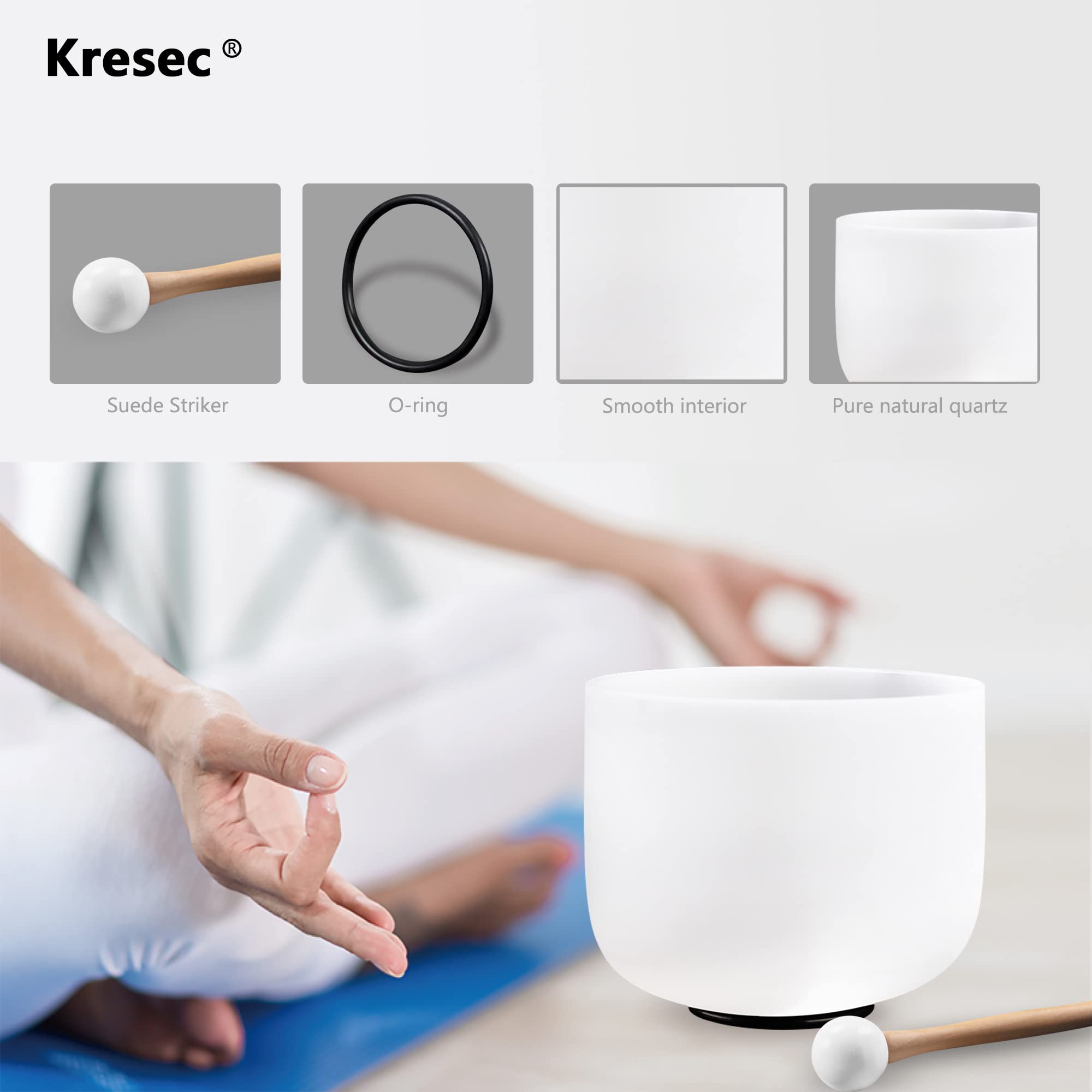Kresec 12 Inch Crystal Singing Bowl D Note Sacral Chakra with O-ring and Mallet for Meditation, Yoga, Spiritual and Body Healing and Energy Cleansing