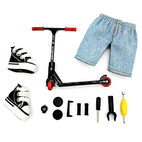 MIKEMENG Finger Scooter with Mini Scooters Tools and Shoes Finger Board Accessories - Pack 1 Black Finger Toy for Old Kid (Jeans Pant)