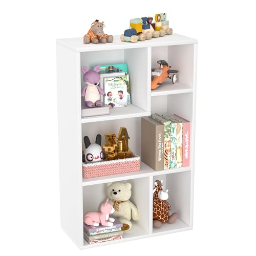 VECELO 31 Inch High Modern Kids Bookcase, 3-Tier Wide Bookshelves, 5 Cube Storage Organizer with Anti-tip Kit, Different Height Open Storage Fits Tallest Hardcovers, Easy to Install,White
