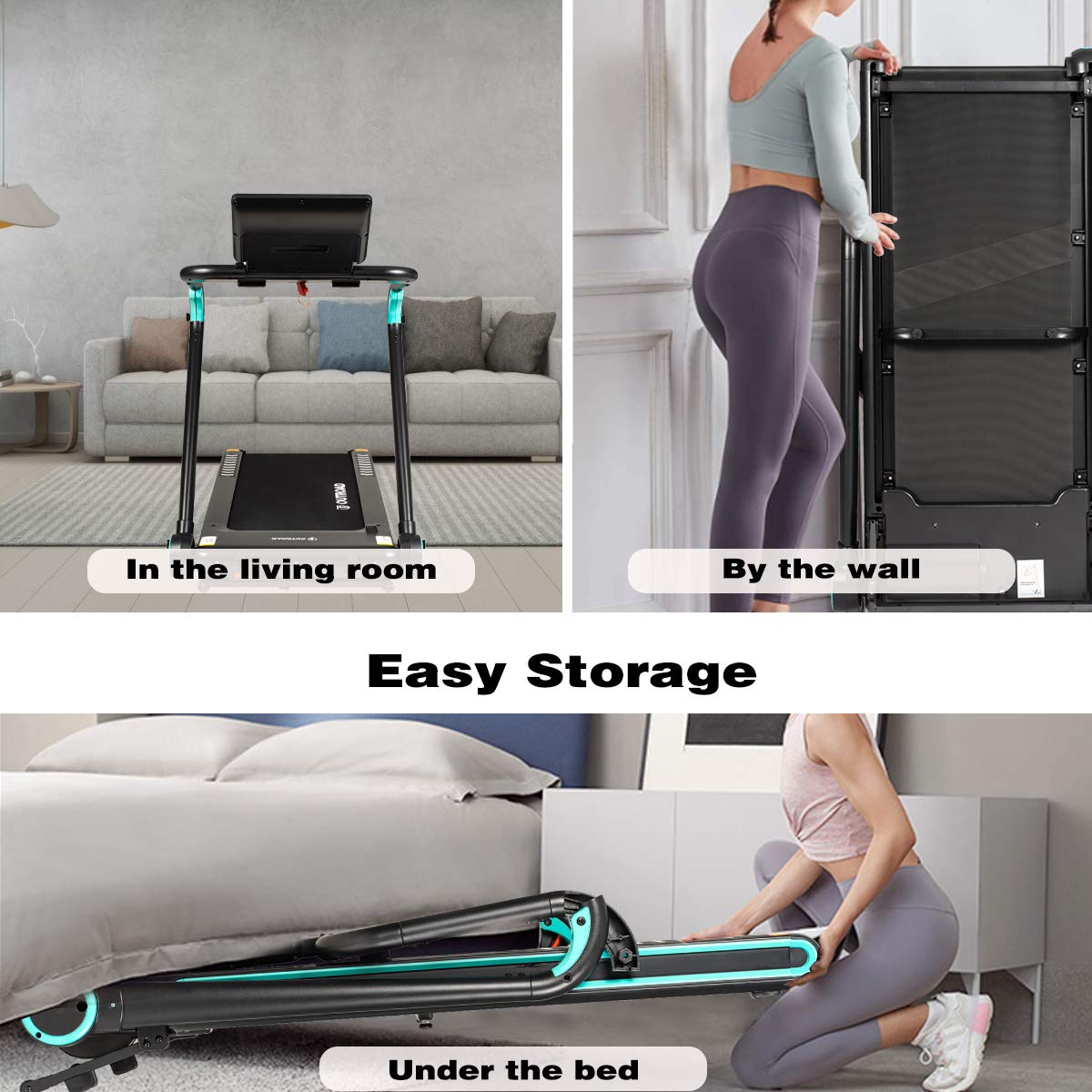 MarKnig Folding Treadmill, 3.0 HP Foldable Treadmill with 12 HIIT Modes, Compact Mini Treadmill for Home Office, Space Saving Small Treadmill with Large Running Area, LCD Display (Black&Blue)