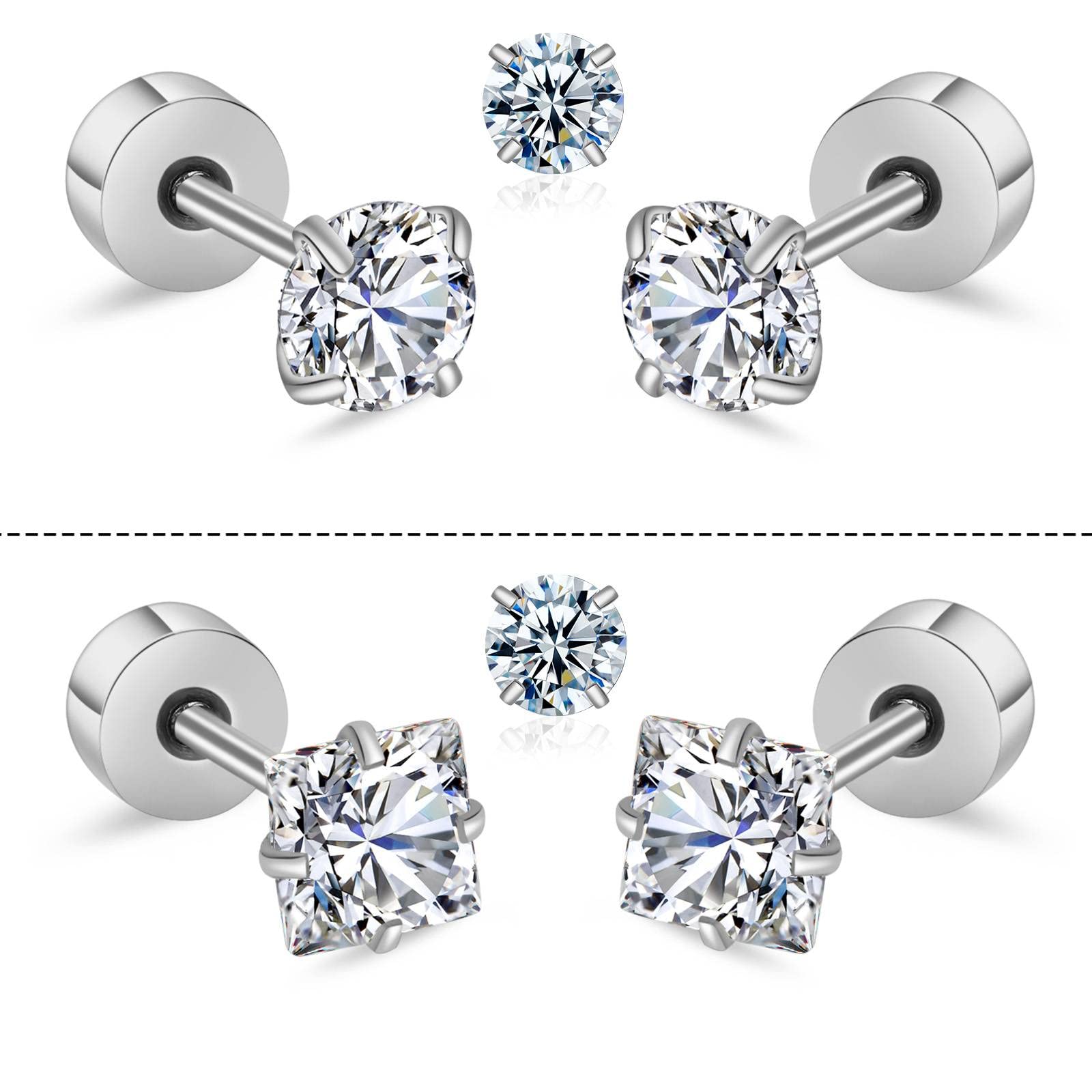 KANOUE 18 Pairs Stainless Steel Stud Earrings Set Moon Heart Cross CZ Tiny Cartilage Geometric Triangle Flat Back Hypoallergenic