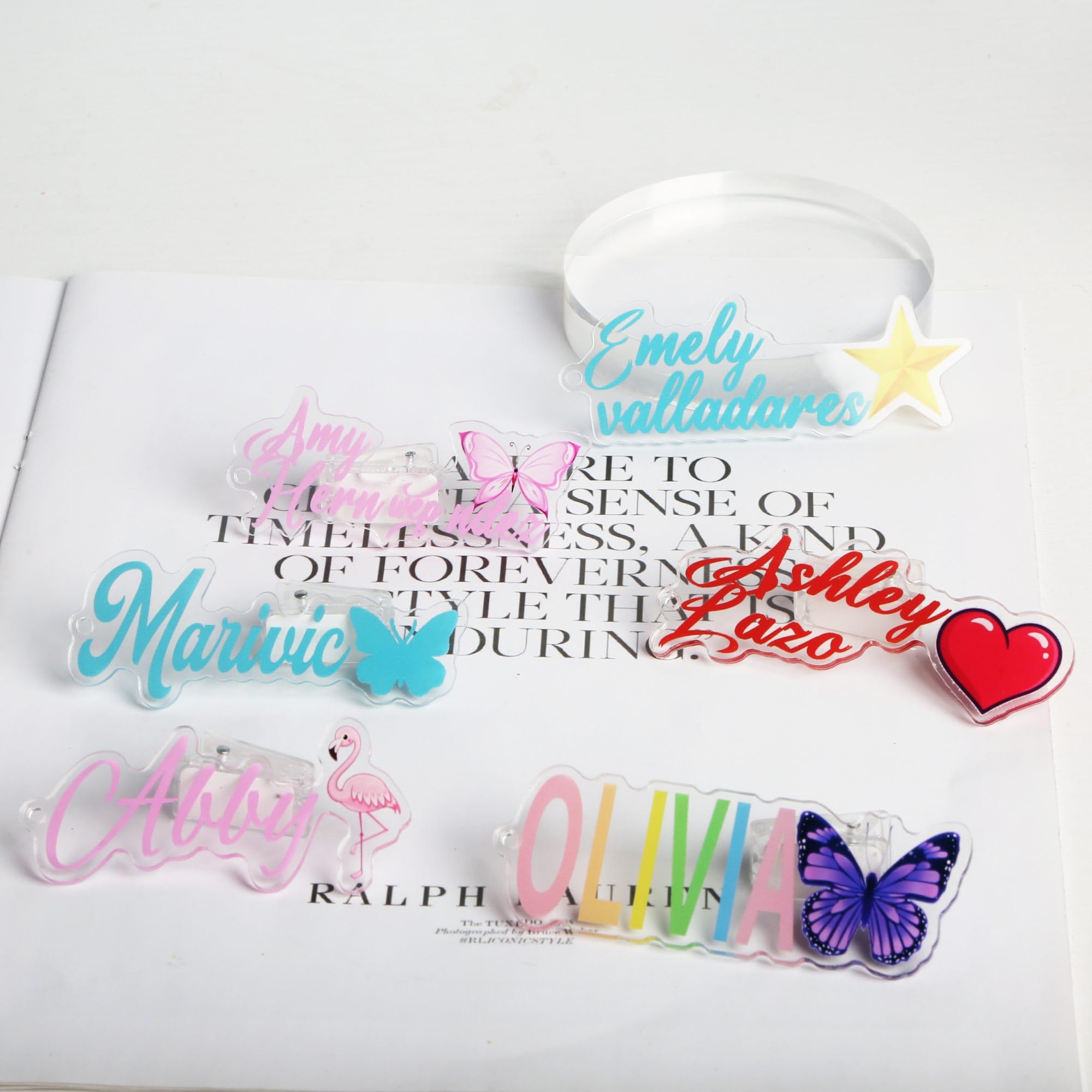 Katartizo Personalized Colorful Acrylic Name Tag Custom Print Engraved Keychain Used on Backpack, Lunch Box, Beach Bag, Luggage, Sports Bag Gift Back to School, Kids Birthday Present