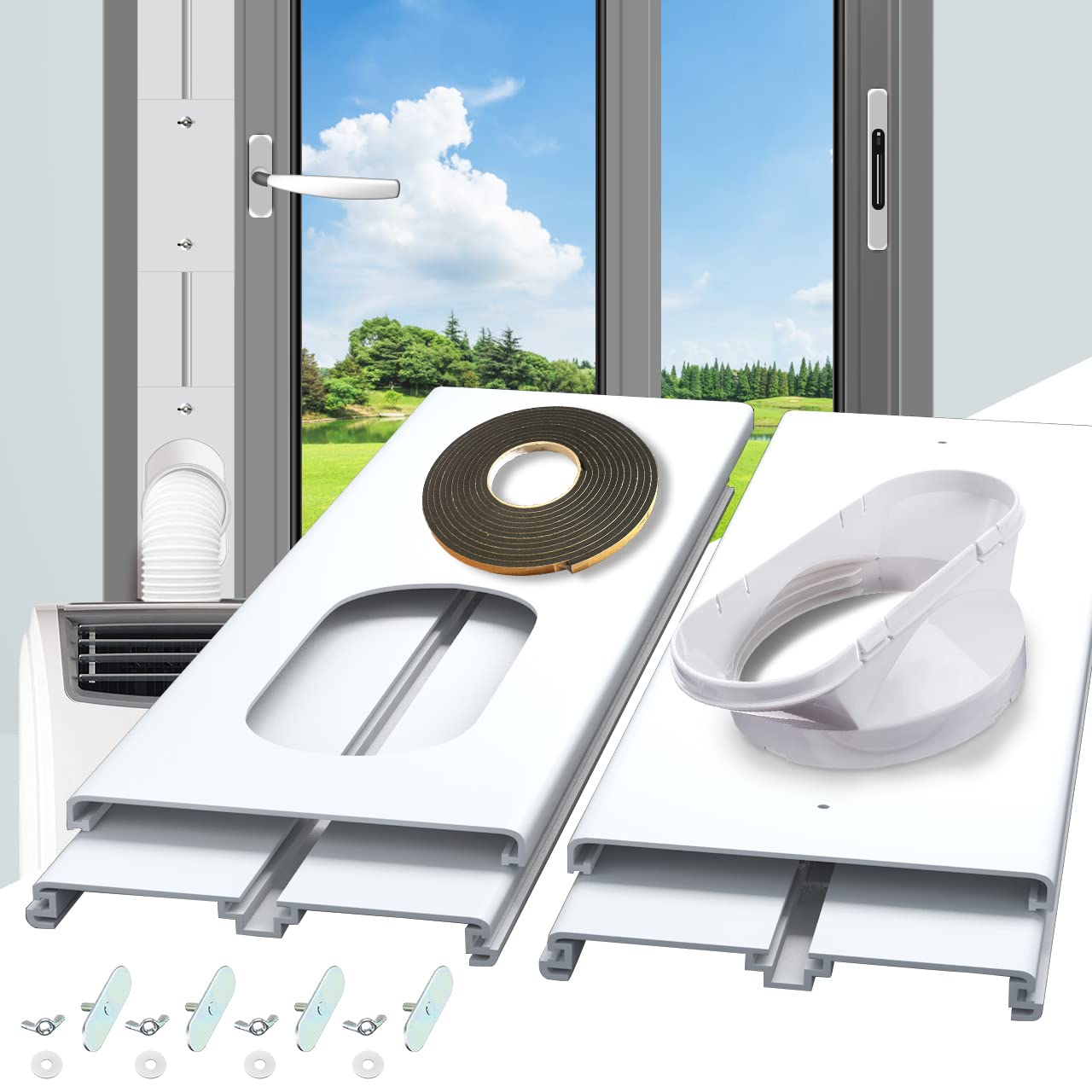 gulrear Portable air Conditioner Window kit Universal Portable AC Window Vent kit with 4 Plates Seamless Slot Style Portable ac Window kit Adjustable Length from 20" to 62" Suit for 5.0" Exhaust Hose