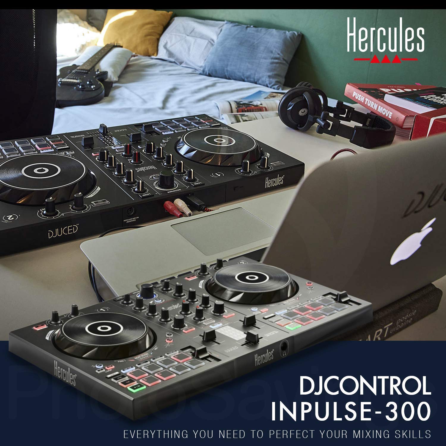 Hercules DJContorl Inpulse 300 Controller + Headphones + Microphone + Premium Accessory Bundle