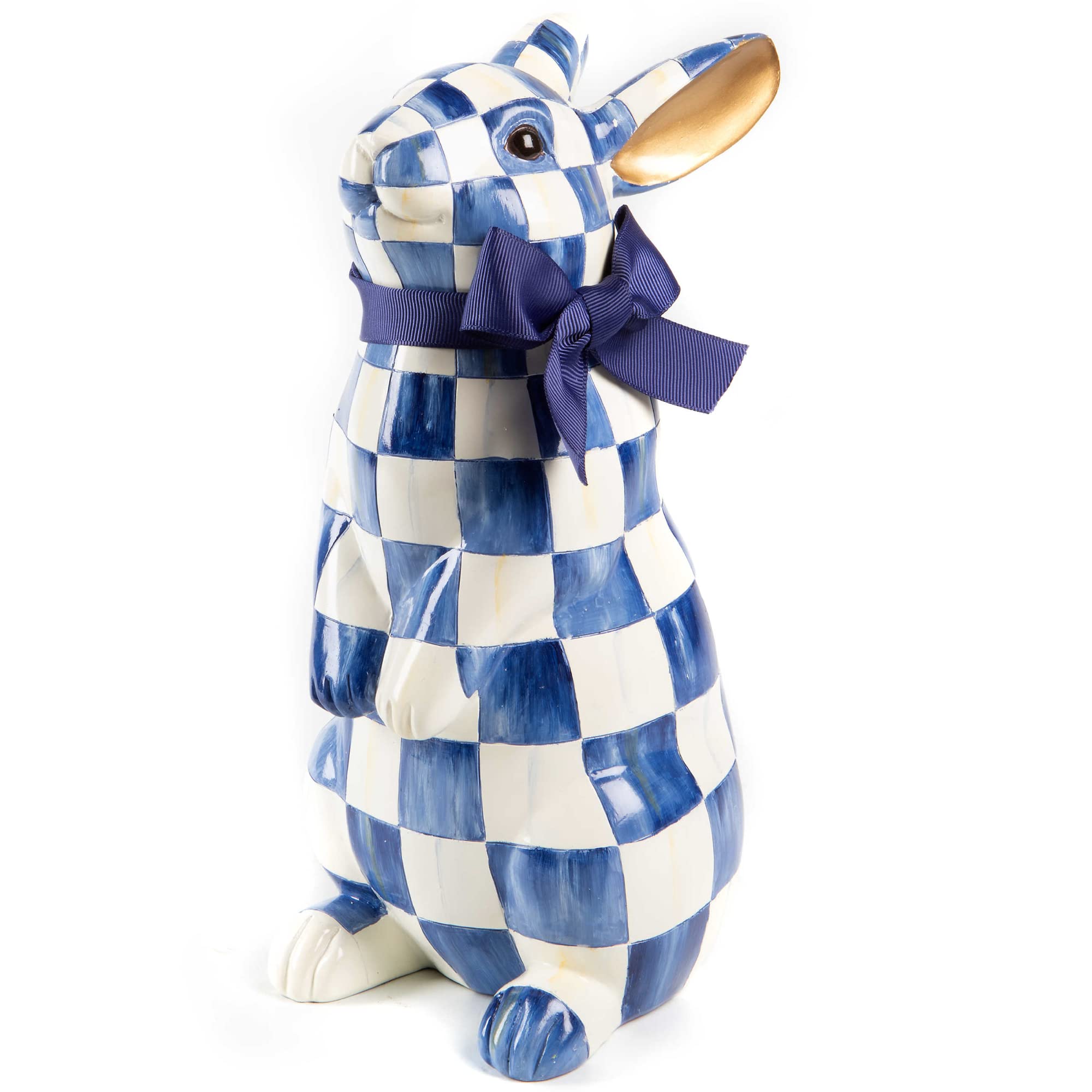 Mackenzie-Childs Bunny Figurine, Rabbit Figurine Decoration for Spring, Standing, Royal Check