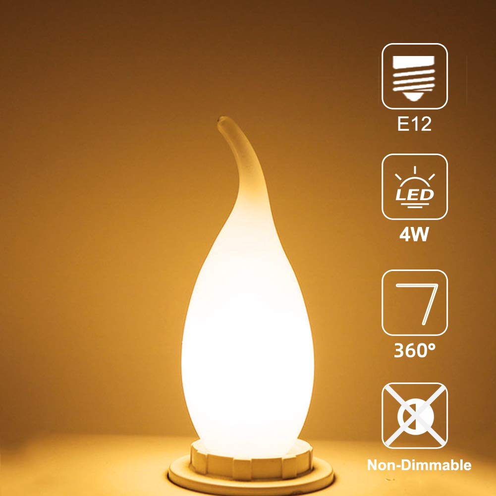 Hnynbe E12 Candelabra LED Bulbs 30 Watt Equivalent, Soft White 3000K, Matte Filament LED Chandelier Light Bulbs 4W, 300lm, Vintage Ceiling Fan Light Bulb with Flame Tip,Non-Dimmable,6 Pack