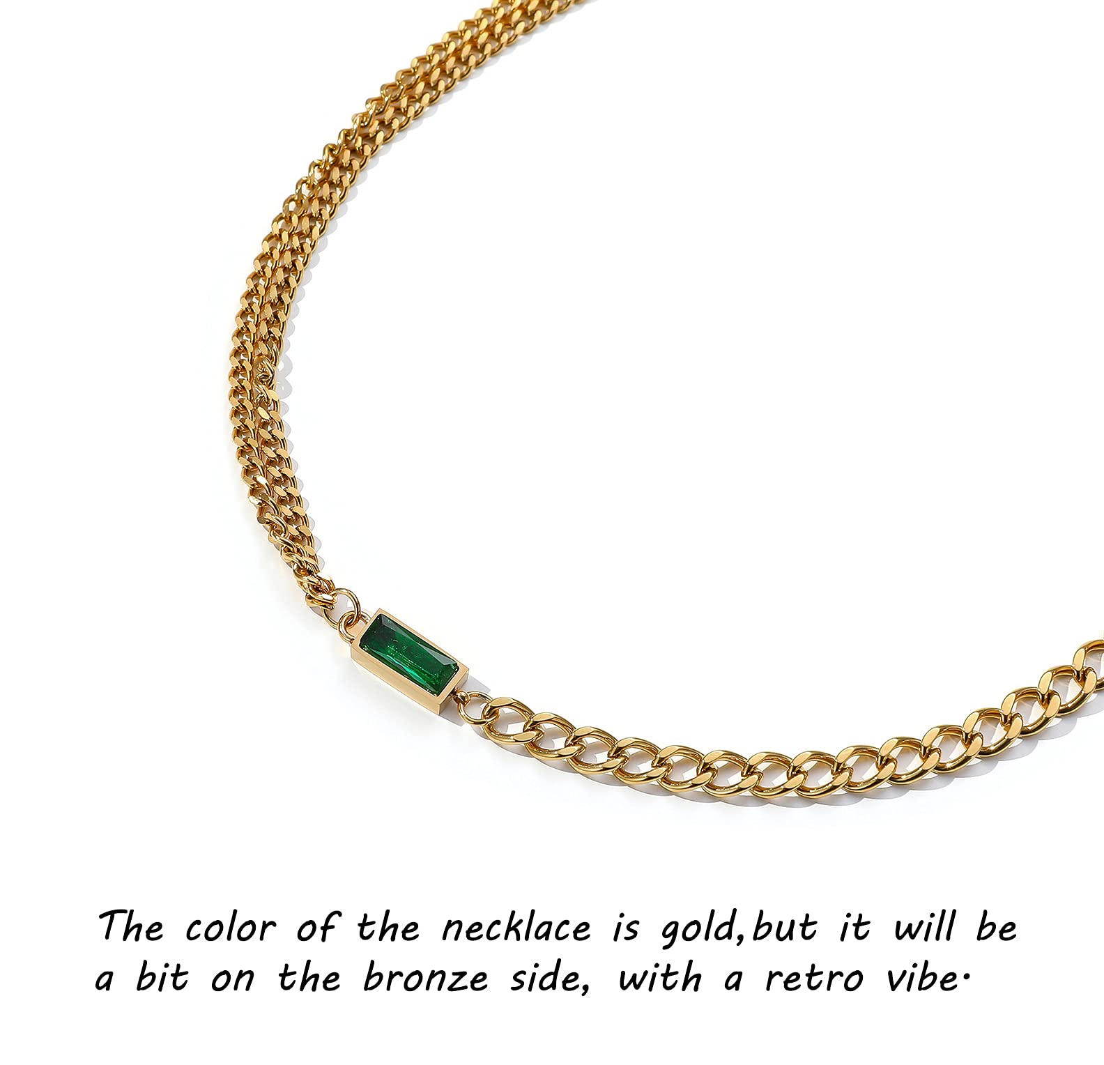 JA.S.JR 18K Gold Plated Emerald Choker Necklaces Chain Necklace Gold Statement Necklaces for Women