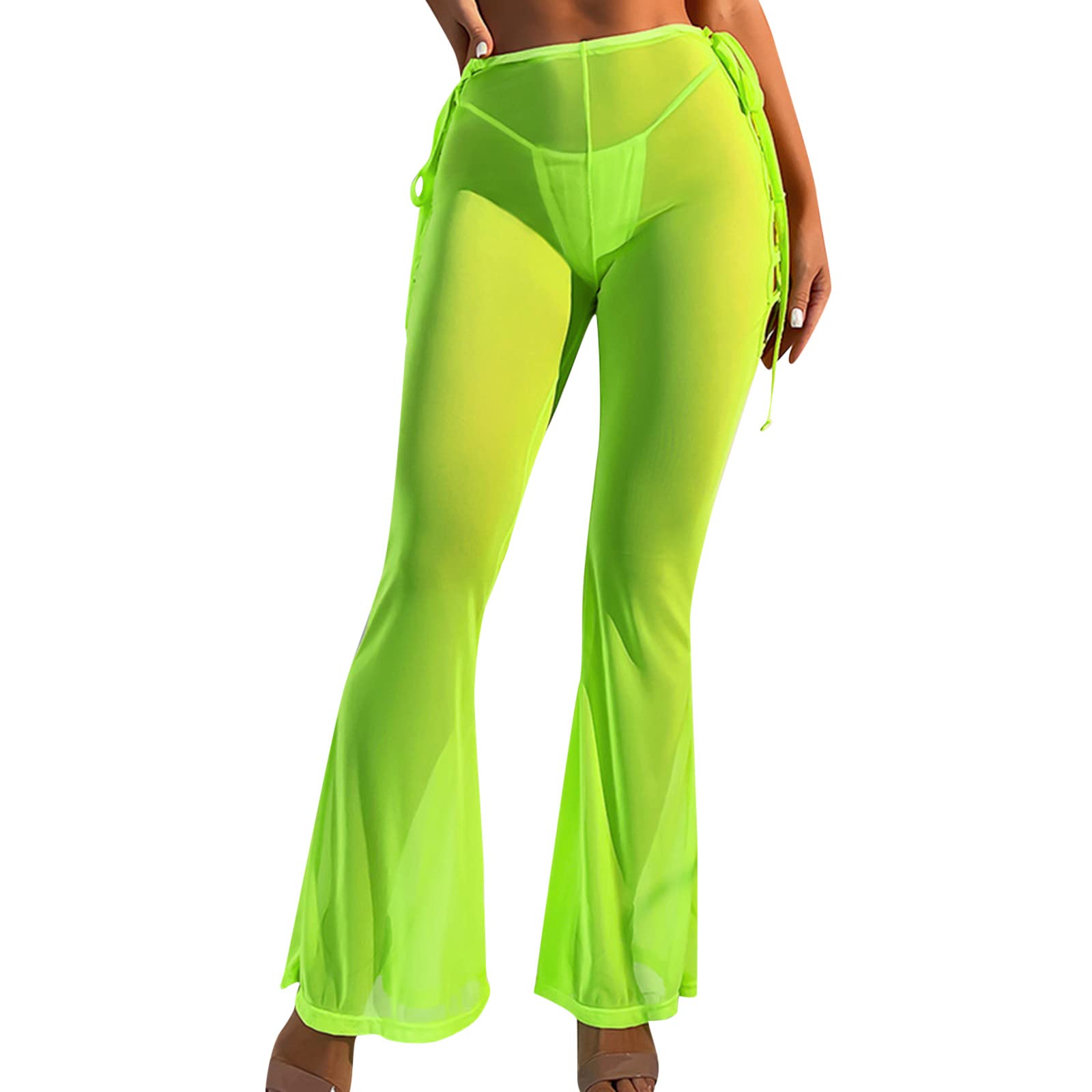 Mackneog Elastic Dress Soft Yoga Pants Bootcut Flare Yoga Pants Women Bootcut Strap Holiday See Through Neon Cutout Clear
