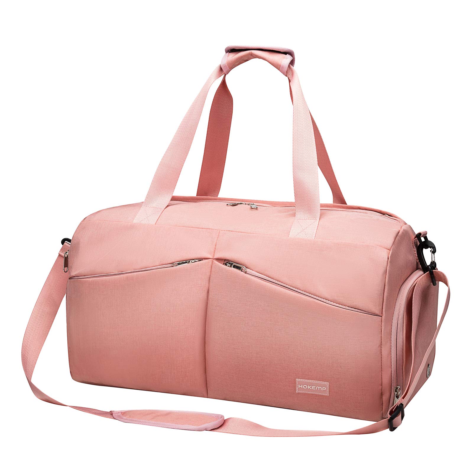 HOKEMP Sports Gym Bag Travel Duffel Weekender Bag Shoe Compartment with Wet Pocket for Men and Women (Pink)