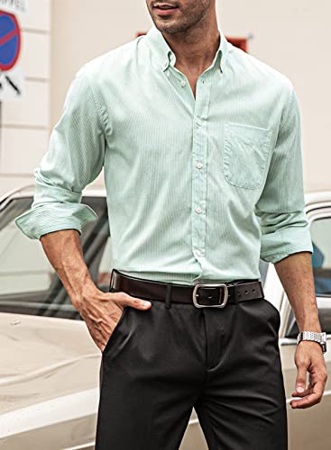JMIERR Mens Slim Fit Casual Button Down Dress Shirts Pinpoint Stripe Long Sleeve Fall Shirt US 37.5(S),Green