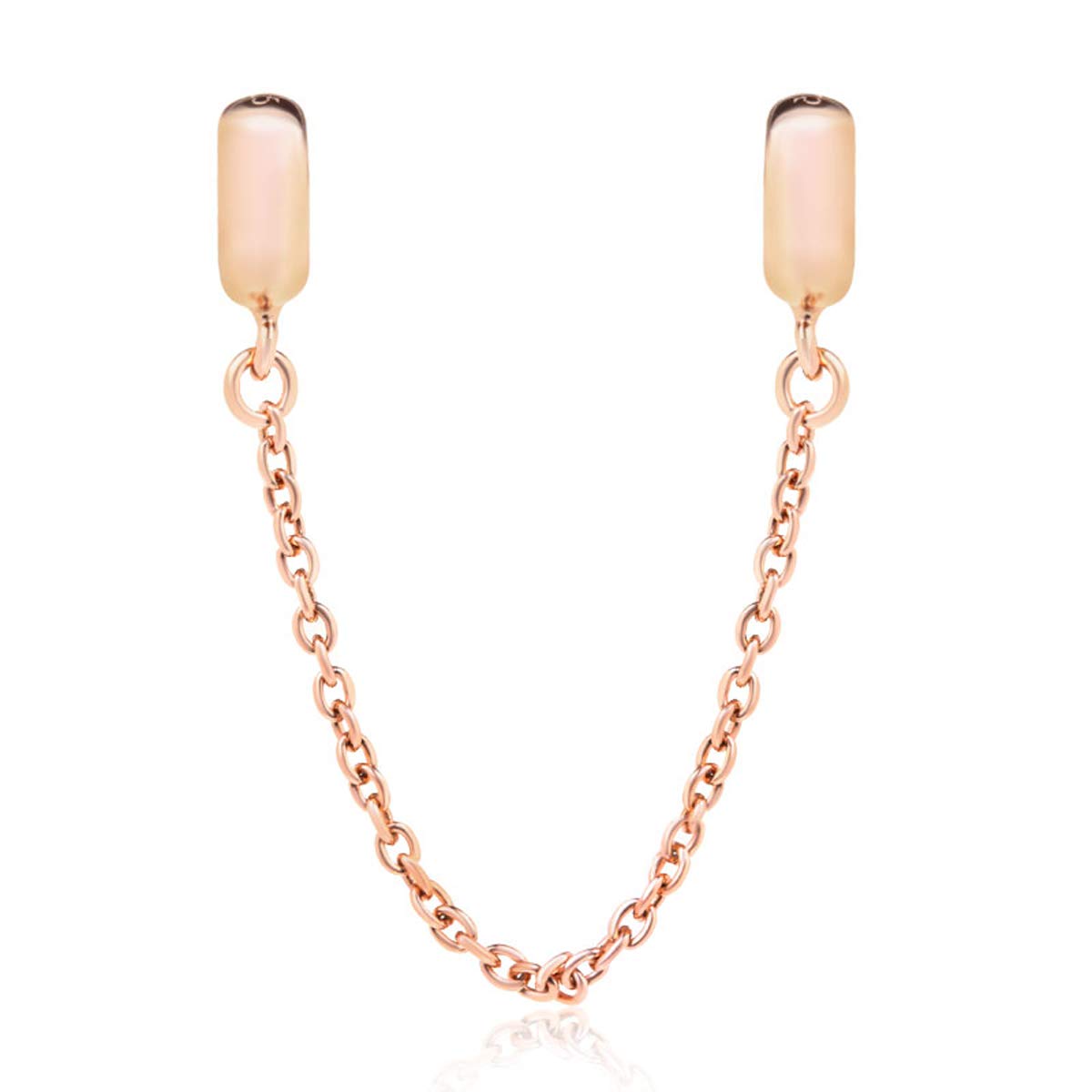 Heart Clasp Safety Chain Charm Authentic 925 Sterling Silver Clip Lock Stopper Charm Spacer Beads for Charms Bracelets (Rose Gold Safety Chain)