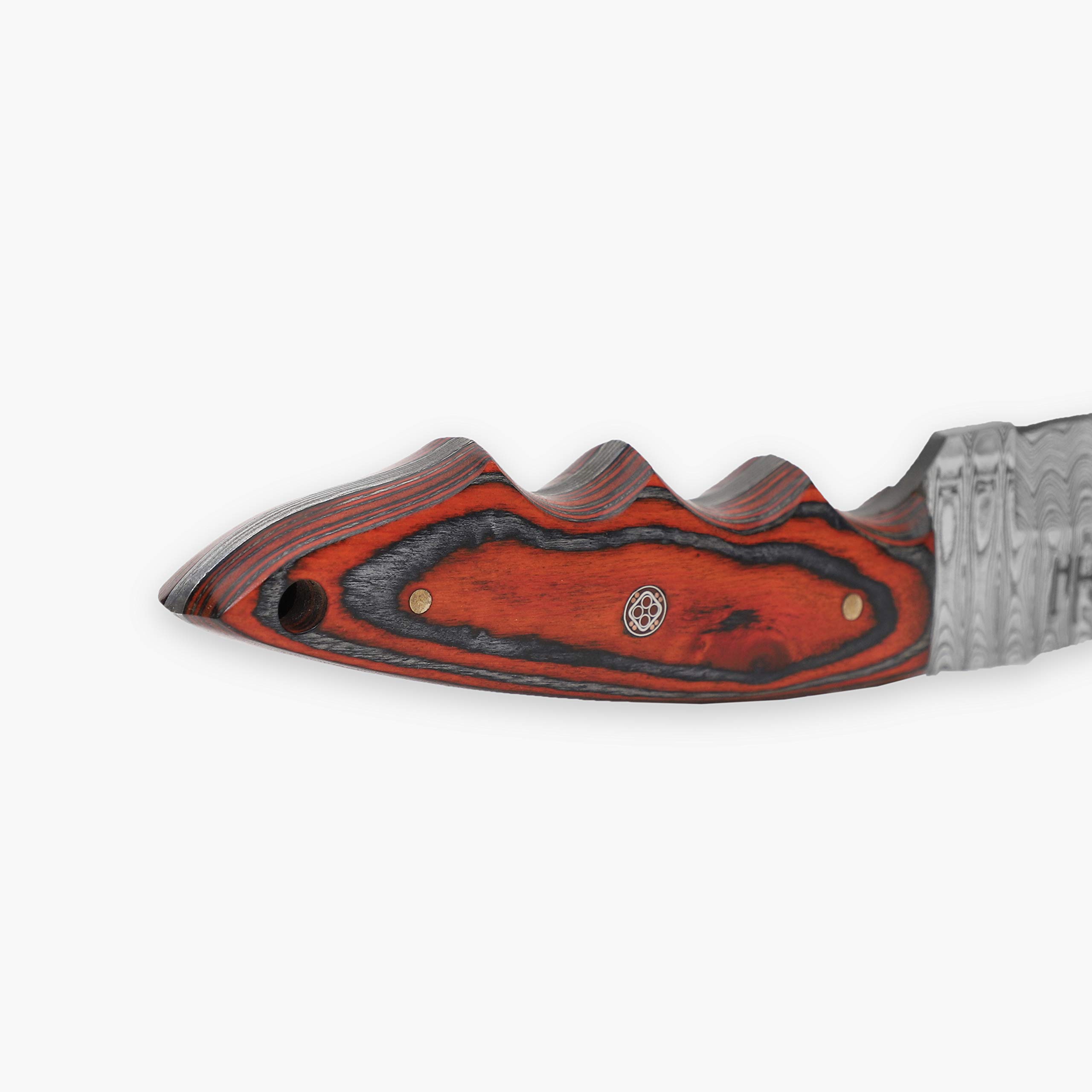 Hobby Hut HH-347 8.75 inches Damascus Steel Hunting Knife with Sheath, Fixed Blade Knife, Walnut Wood Handle Designed for Hunting Camping and Survival