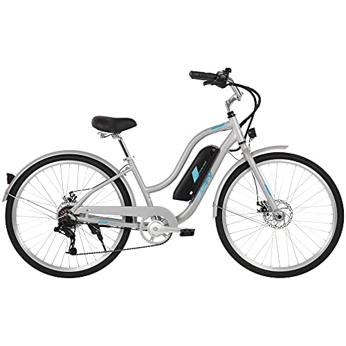 Huffy E4870 Everett + Women’s 27.5” Pedal-Assist Electric Comfort Bike – 36V, 350W, Silver