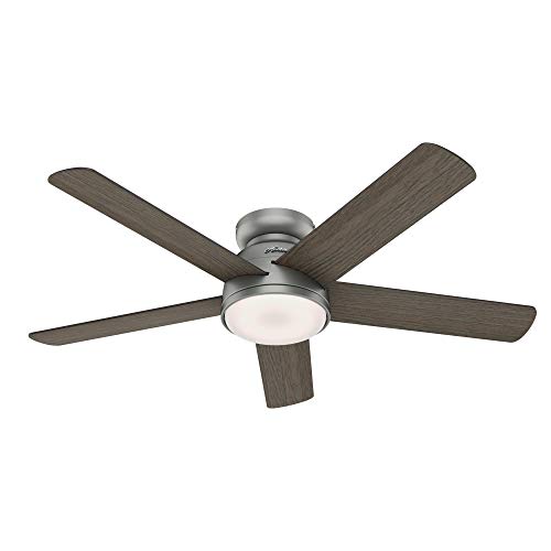 Hunter Fan Company 59483 Hunter Romulus Indoor Low Profile WiFi Ceiling Fan with LED Light and Remote Control, 54, Matte Silver Finish