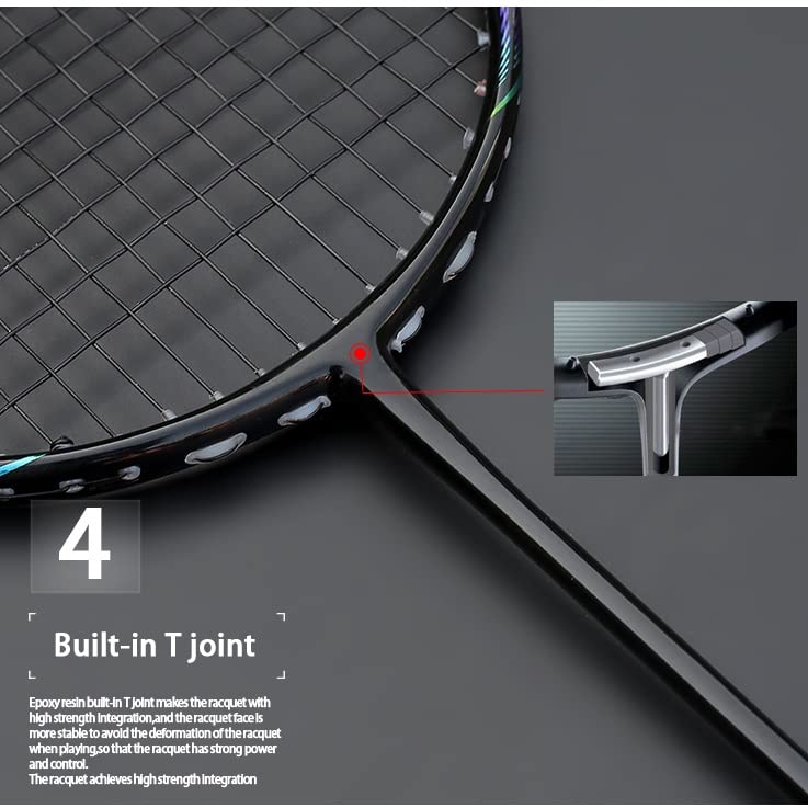 JHHDP Super Light 8U Full Carbon Fiber Badminton Rackets with Bags String Professional Racket Strung
